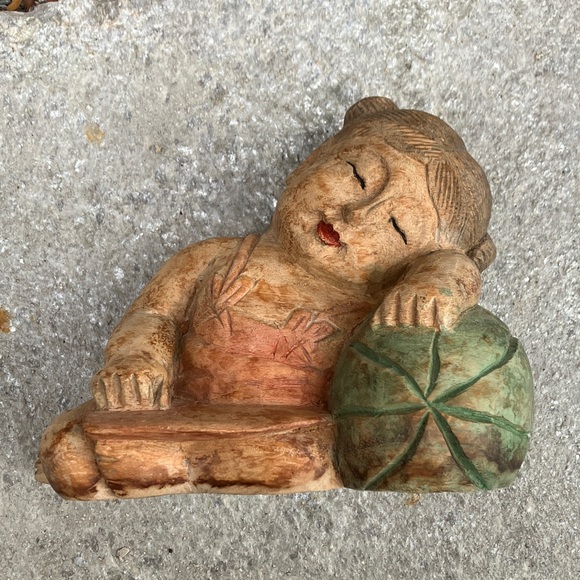Accents | Vintage Handcarved Wooden Figure Of A Sleeping Asian Child ...